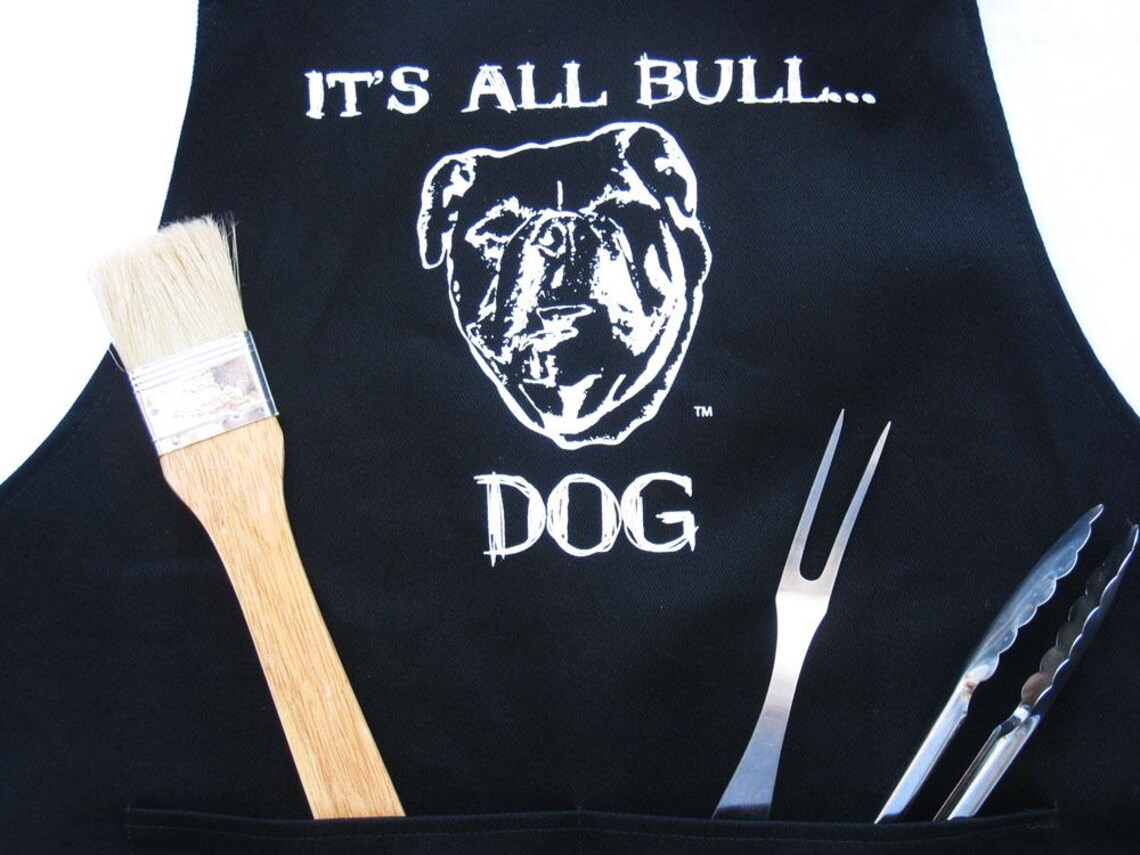 Bulldog BBQ Apron "it's All Bull...dog" Men's and Women's Black Bib BBQ ...