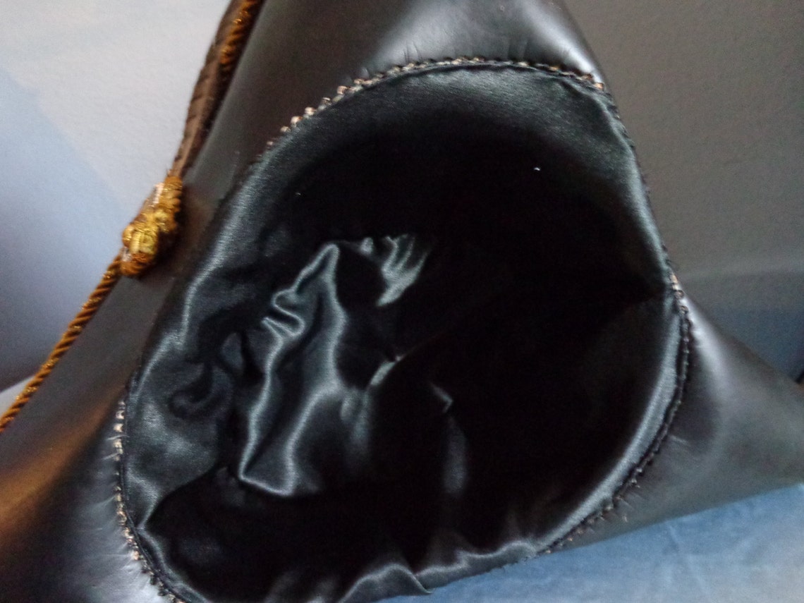 Tricorn Leather Hat With Gold Braided Edge Silver and Gold | Etsy