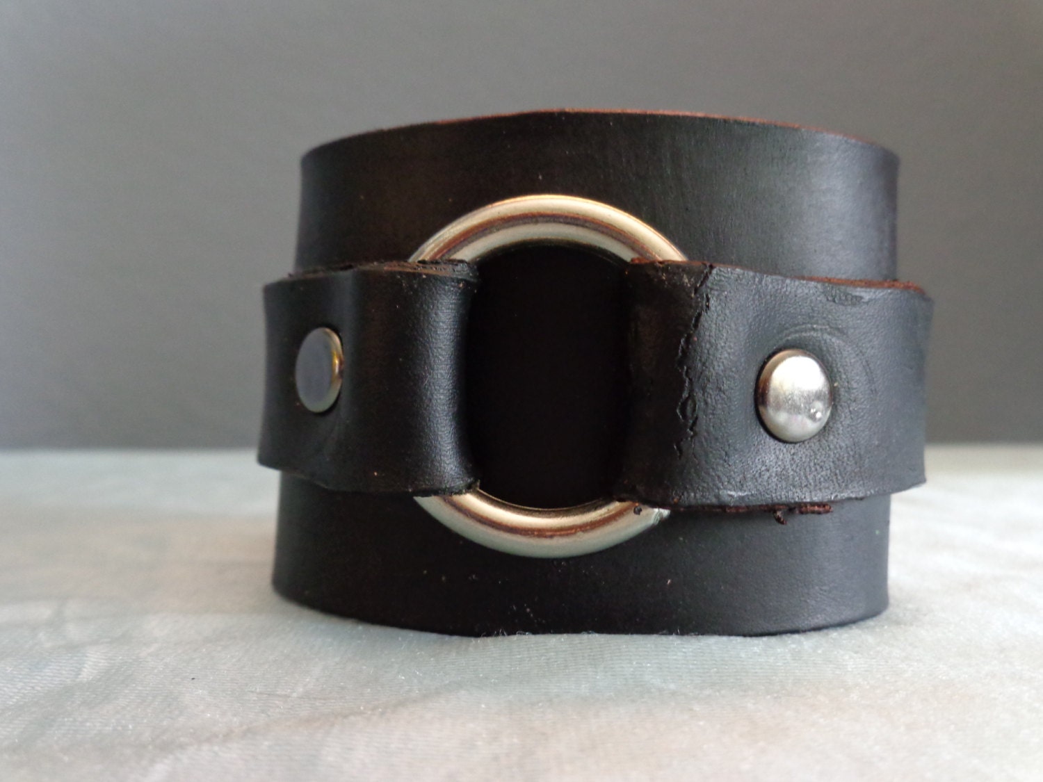 Leather Cuff by Artrix Leather and Fine art -Leather Cuff with Ring