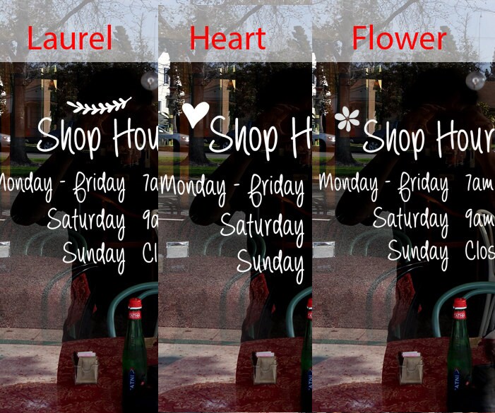 Hand writing style business hours window decal | Etsy