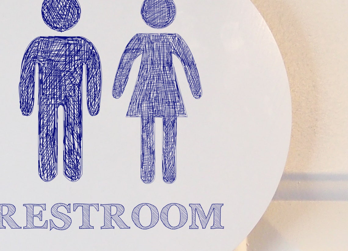 Pencil Drawing Style Restroom Sign, Aluminum Sign, Unique Restroom Sign ...
