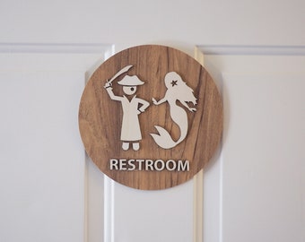 Pirate Mermaid Restroom Wooden Sign / Bathroom Sign / Funny Sign ...
