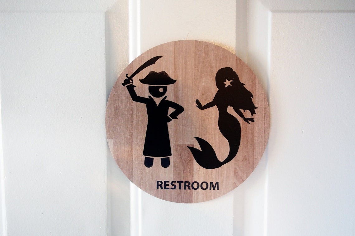 Mermaid and Pirate Restroom Sign, Funny Bathroom Sign,toilet Sign ...