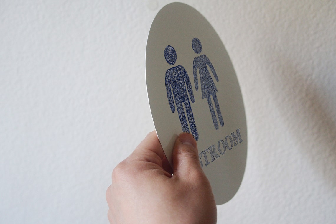 Pencil Drawing Style Restroom Sign, Aluminum Sign, Unique Restroom Sign ...