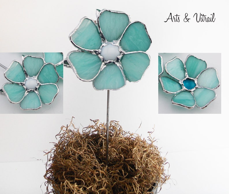 Stained Glass Flower on Metal Rod for Flower Plant Plant or - Etsy