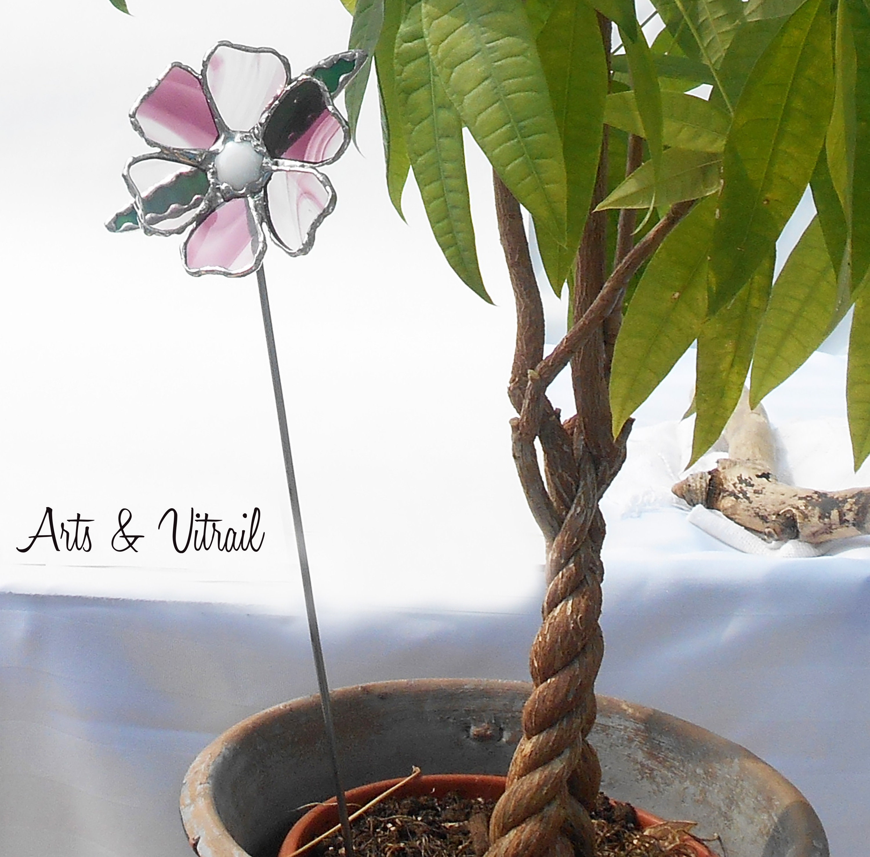 Stained Glass Flower on Metal Rod for Flower Plant Plant or - Etsy