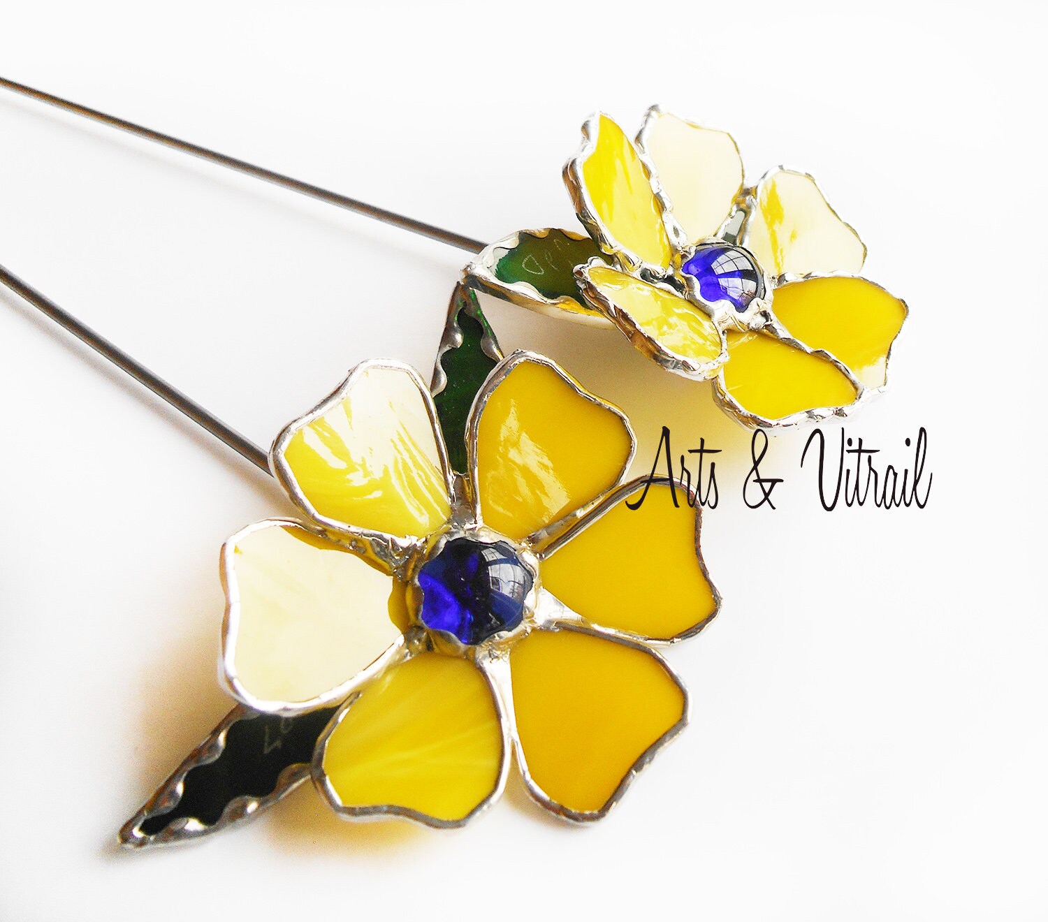 Stained Glass Flower on Metal Rod for Flower Plant Plant or - Etsy