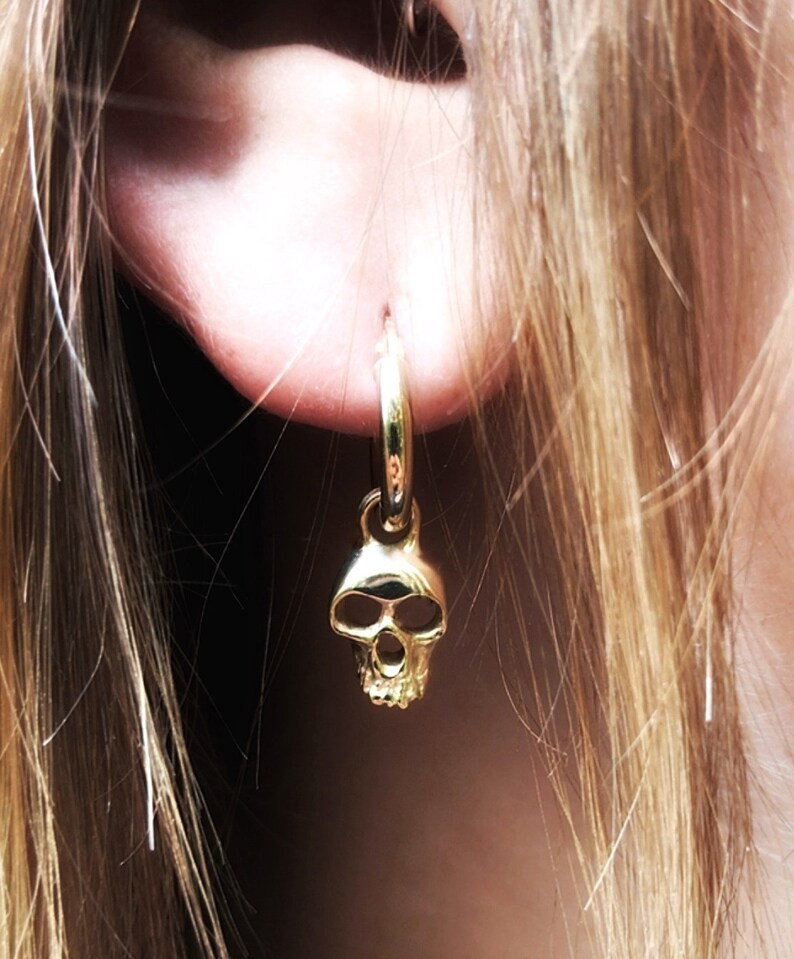 Gold Skull Earring 14K Gold Skull Earring Gothic Skull Hoop - Etsy