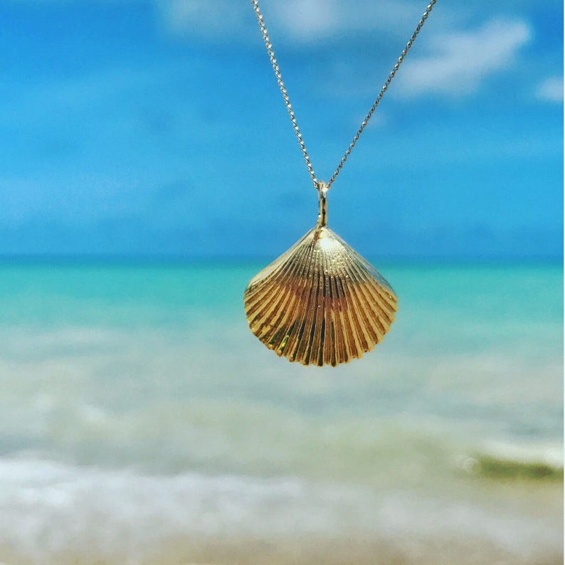 14k Solid Gold Shell Necklace, Sunrise Shell Gold Necklace, Surfer Girl ...