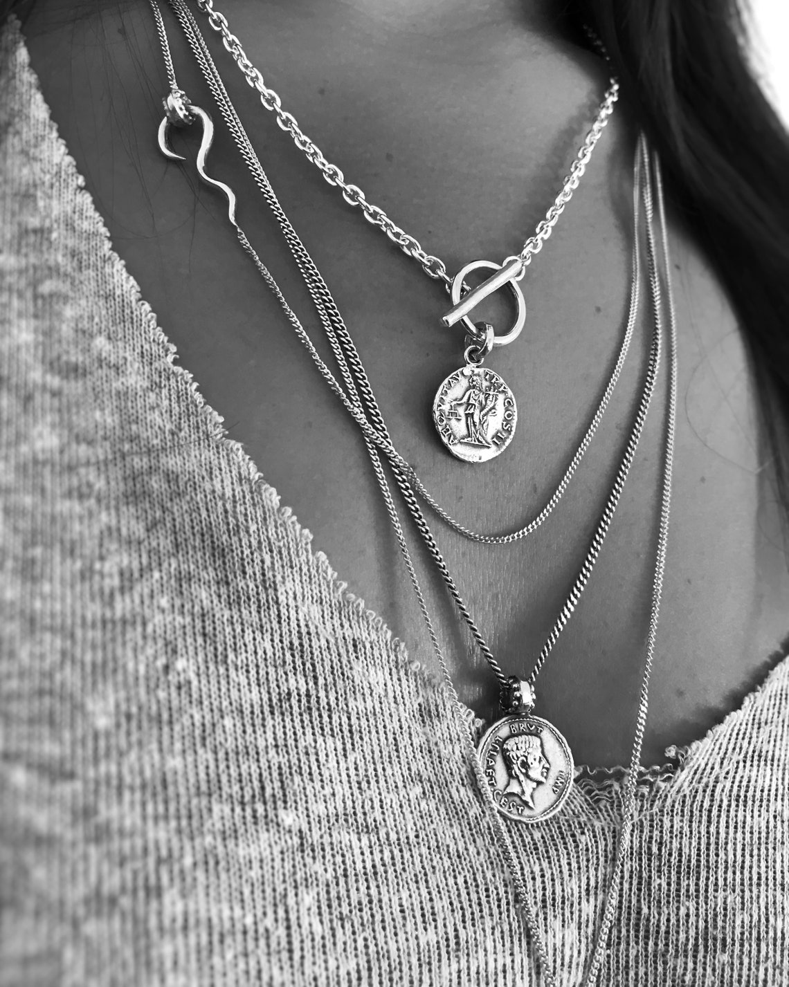 Silver Necklace, Toggle Necklace, Womens Silver Necklace, Mens Silver ...