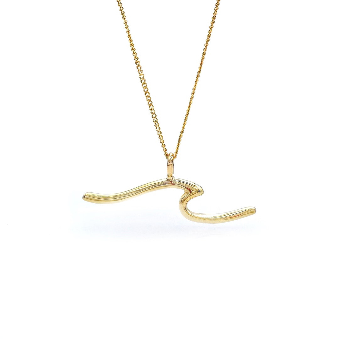 14k Solid Gold Wave Necklace, Surfer Gold Necklace, , Solid Gold ...