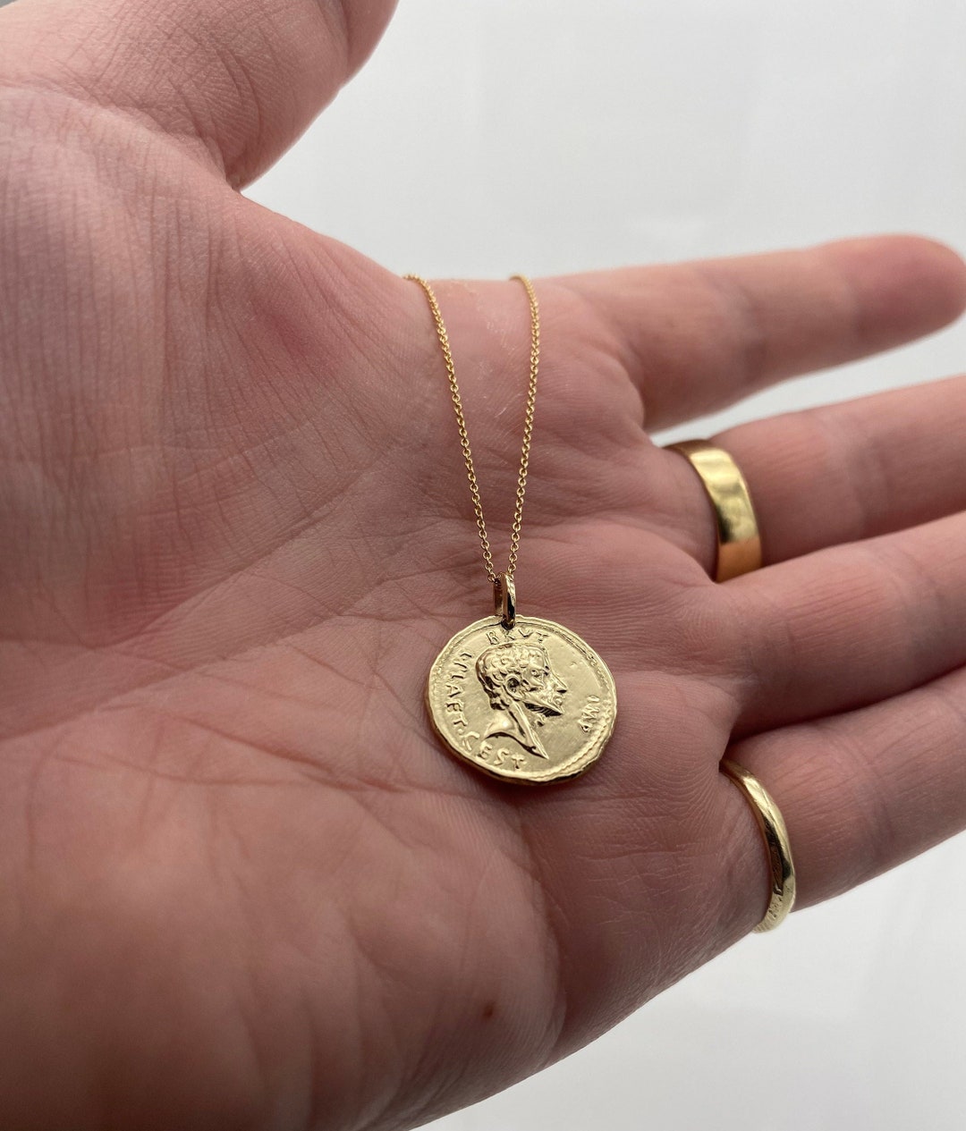 14k Solid Gold Eid-mar Ancient Coin Necklace, Solid Gold Eid Mar Coin ...