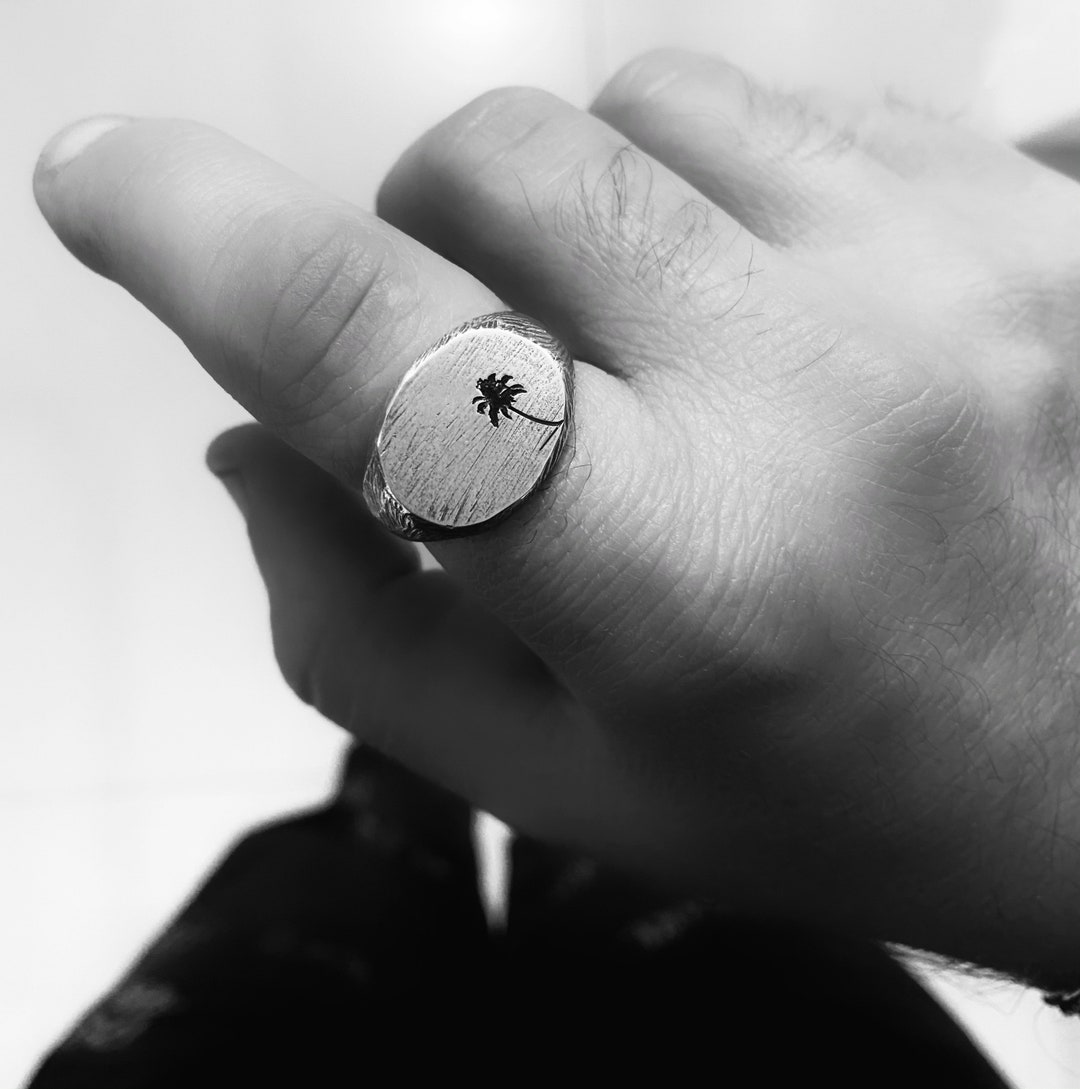 Sterling Silver Signet Palm Tree Ring for Men and Women, Men's and ...