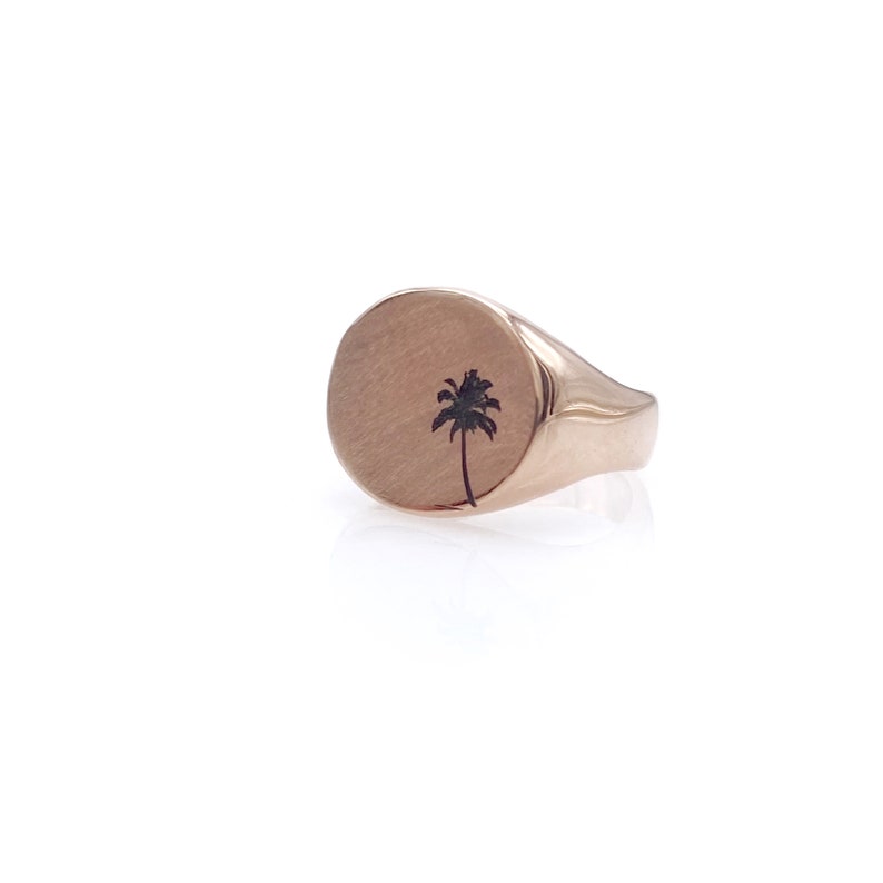 14k Solid Rose Gold Signet Palm Tree Ring for Men and Women - Etsy