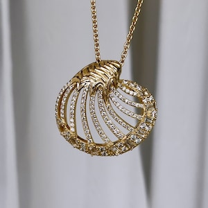 14k Gold Seashell Diamond Necklace for Women, Solid 14k Gold Shell ...