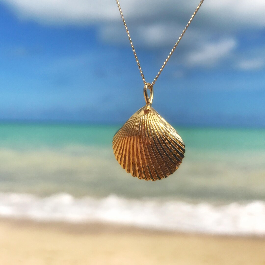 14k Solid Gold Shell Necklace, Sunrise Shell Gold Necklace, Surfer Girl ...