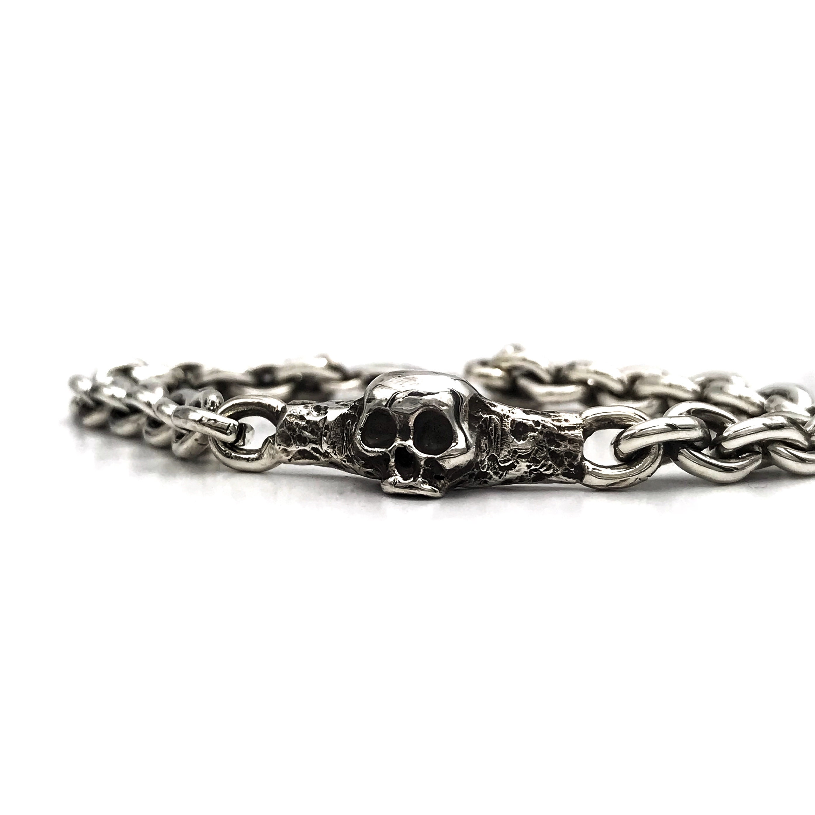 Sterling Silver Skull Link Chain Bracelet , Men and Women Skull Link ...