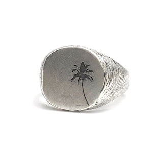 Sterling Silver Signet Palm Tree Ring for Men and Women, Men's and ...