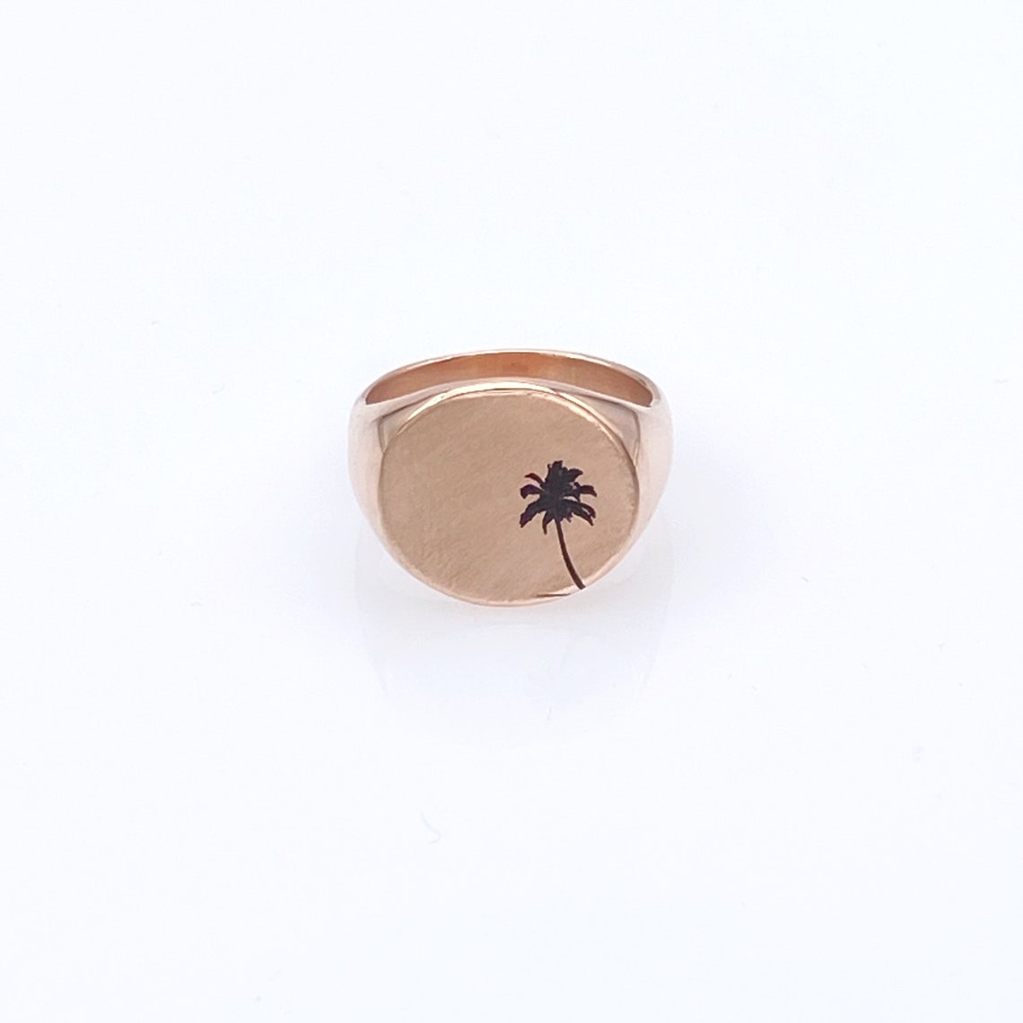 14k Solid rose gold signet palm tree ring for men and women | Etsy