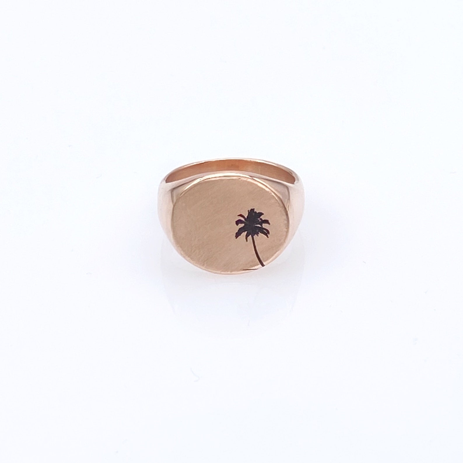 14k Solid Rose Gold Signet Palm Tree Ring for Men and Women | Etsy