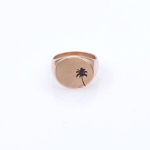 14k Solid Rose Gold Signet Palm Tree Ring for Men and Women, Men's and ...