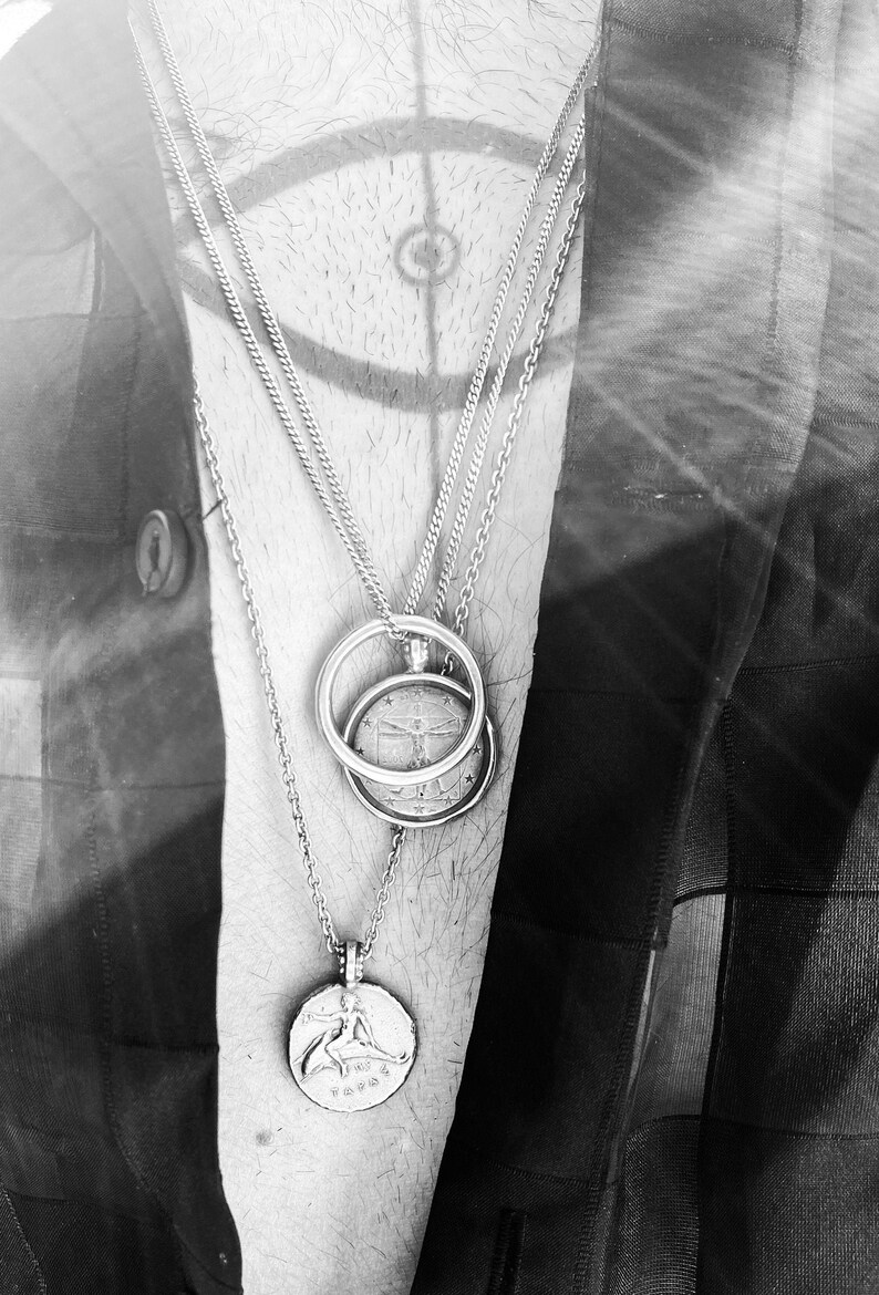 Circle Necklace Silver Necklace Mens Necklace Rustic - Etsy