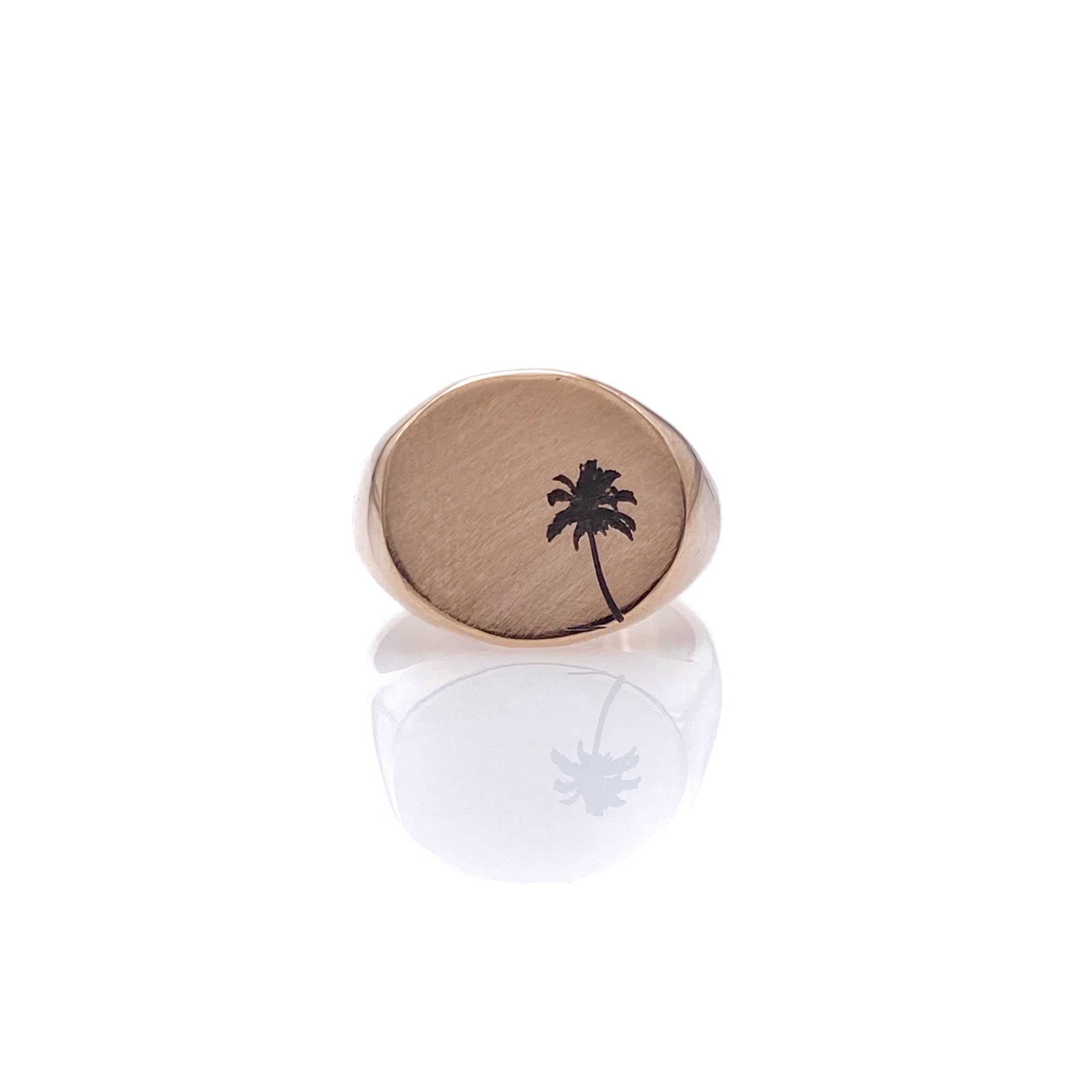 14k Solid rose gold signet palm tree ring for men and women | Etsy