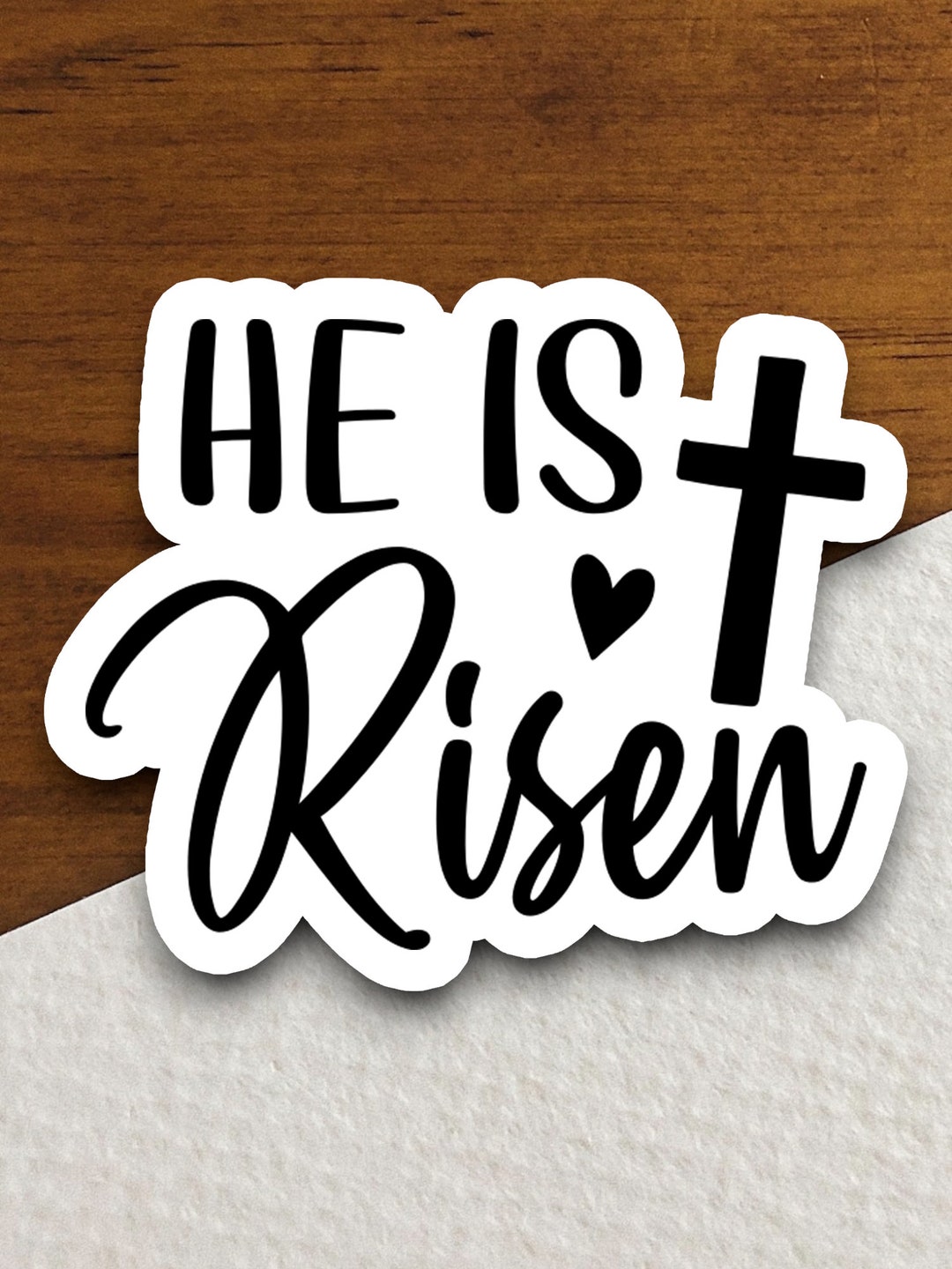 Cross and Heart With He is Risen Sticker, Easter Sticker, Religious ...