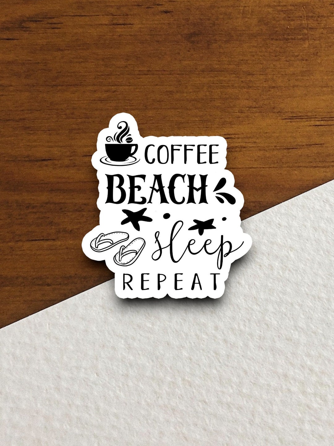 Coffee Beach Sleep Repeat Sticker, Funny Stickers, Coffee Sticker ...