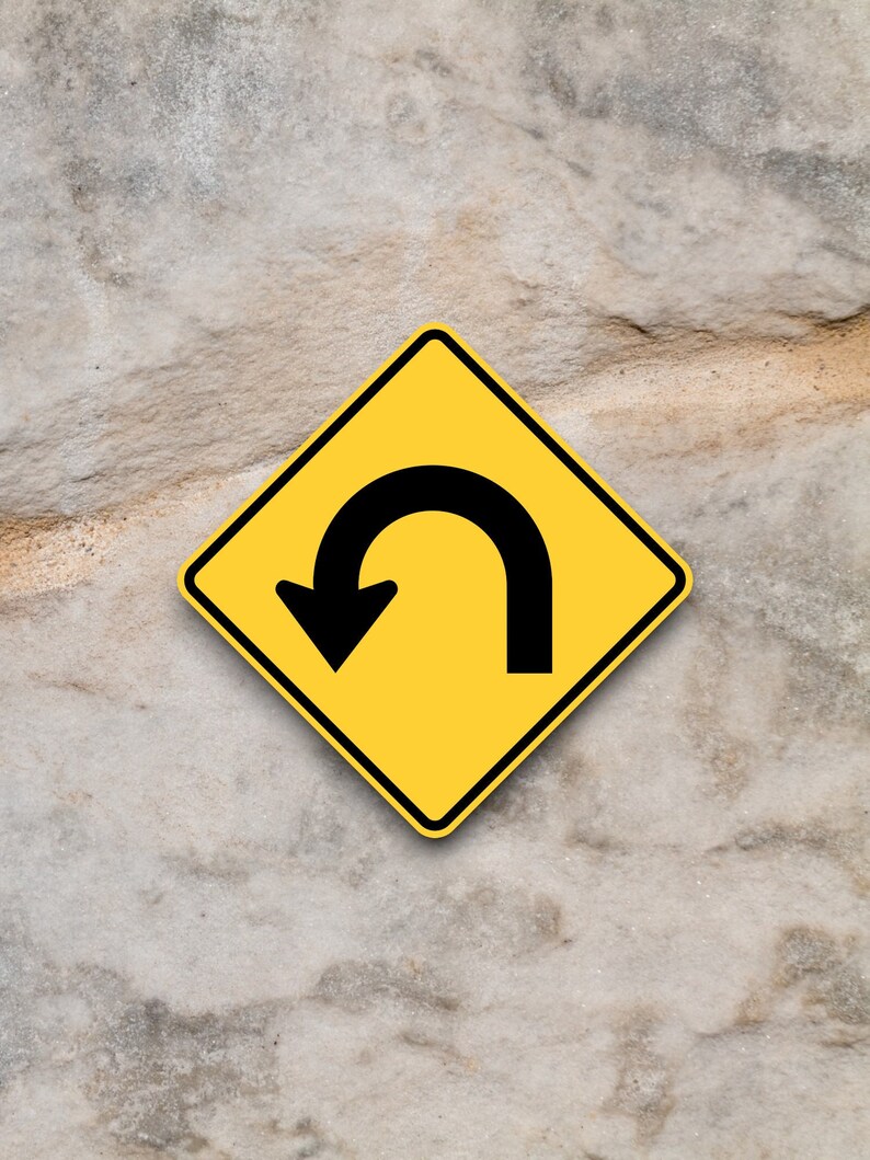 Turn Around Arrow Road Sign Stickers, Traffic Sticker, Road Sign ...