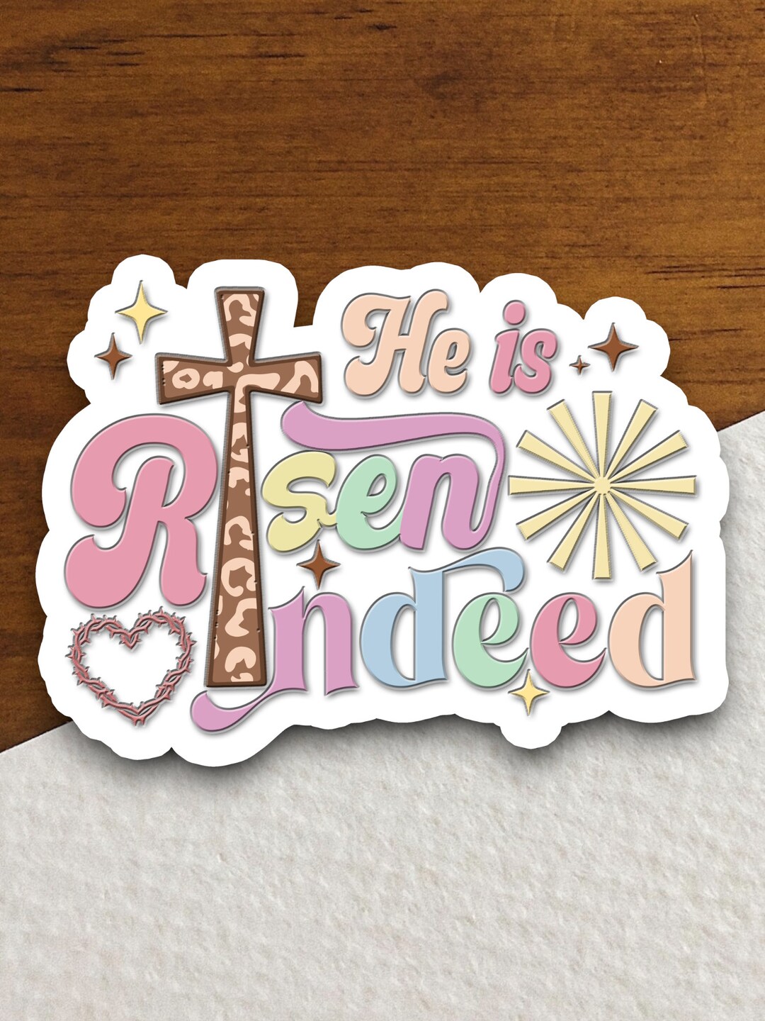 Church Cross With He is Risen Indeed Sticker, Easter Sticker, Religious ...