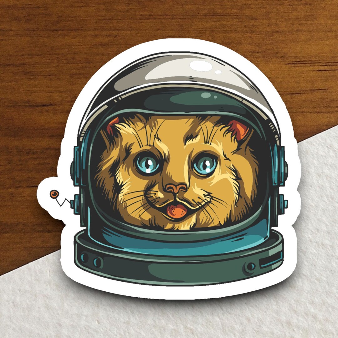 Cat in Space Helmet Cat Sticker, Funny Animal Sticker for Laptop, Water ...