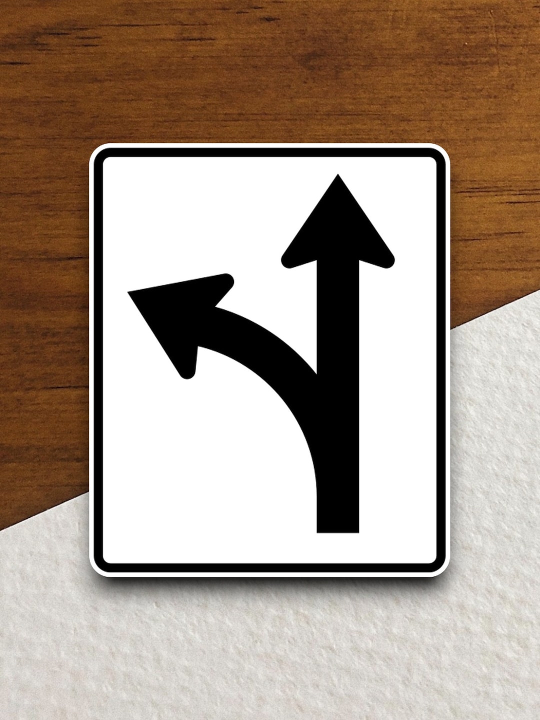 Left Turn or Straight Direction Sticker, Road Sign Souvenir Travel ...