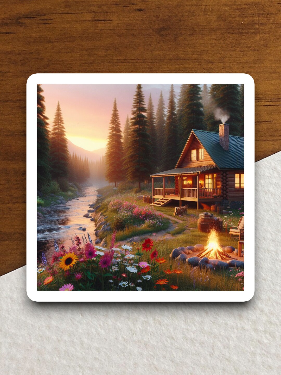 Sunset Cabin Stickers, Vacation Sticker, Travel Sticker, Room Decor ...