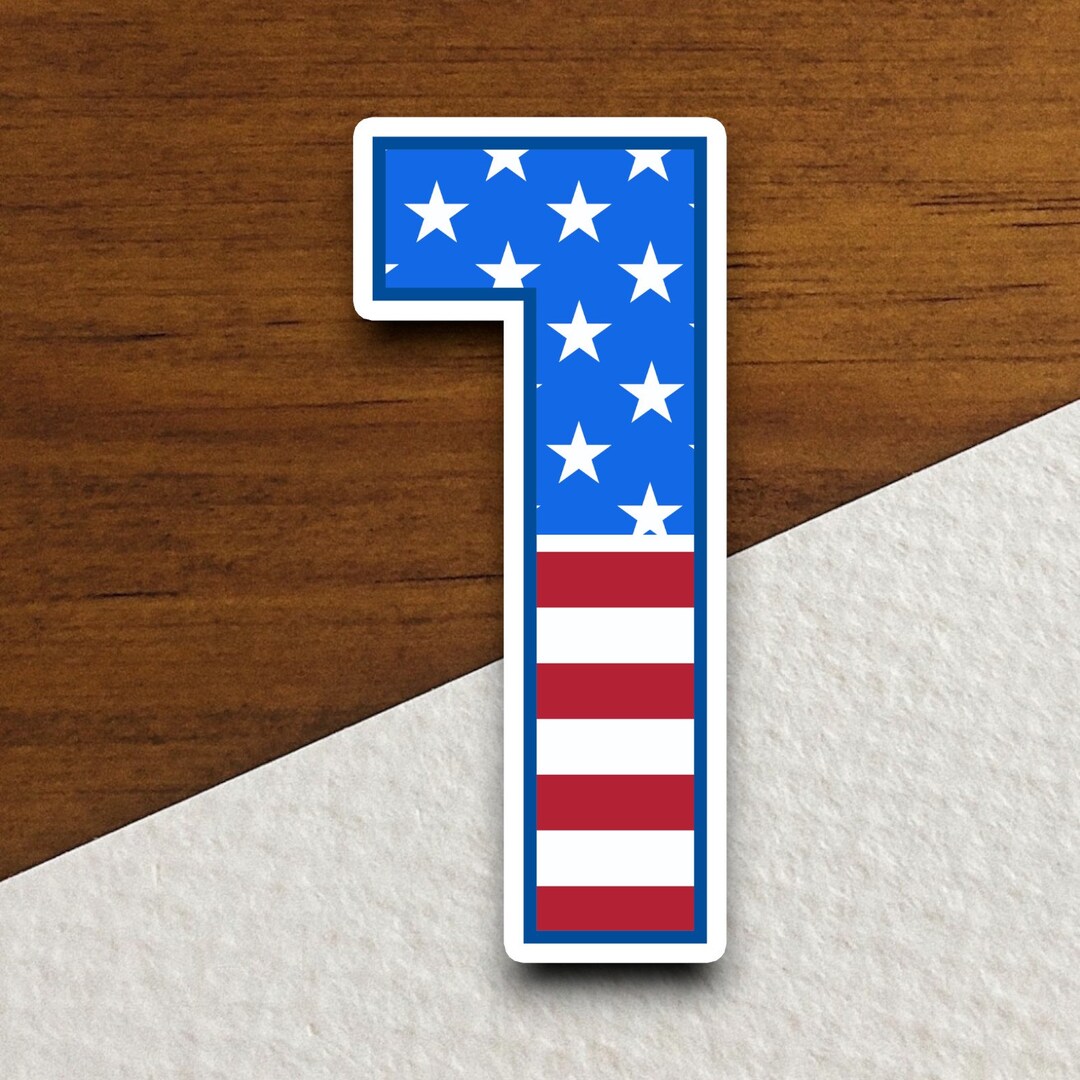 Number 1 Flag Style Sticker, United States Flag, Laptop, Water Bottle ...