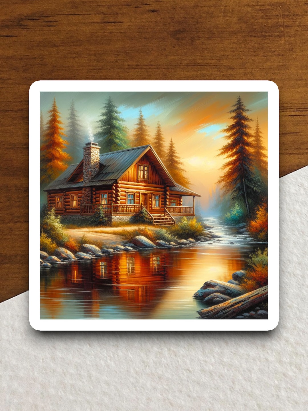 River Cabin Sunset Sticker: Woods Vacation Travel Decor - Etsy