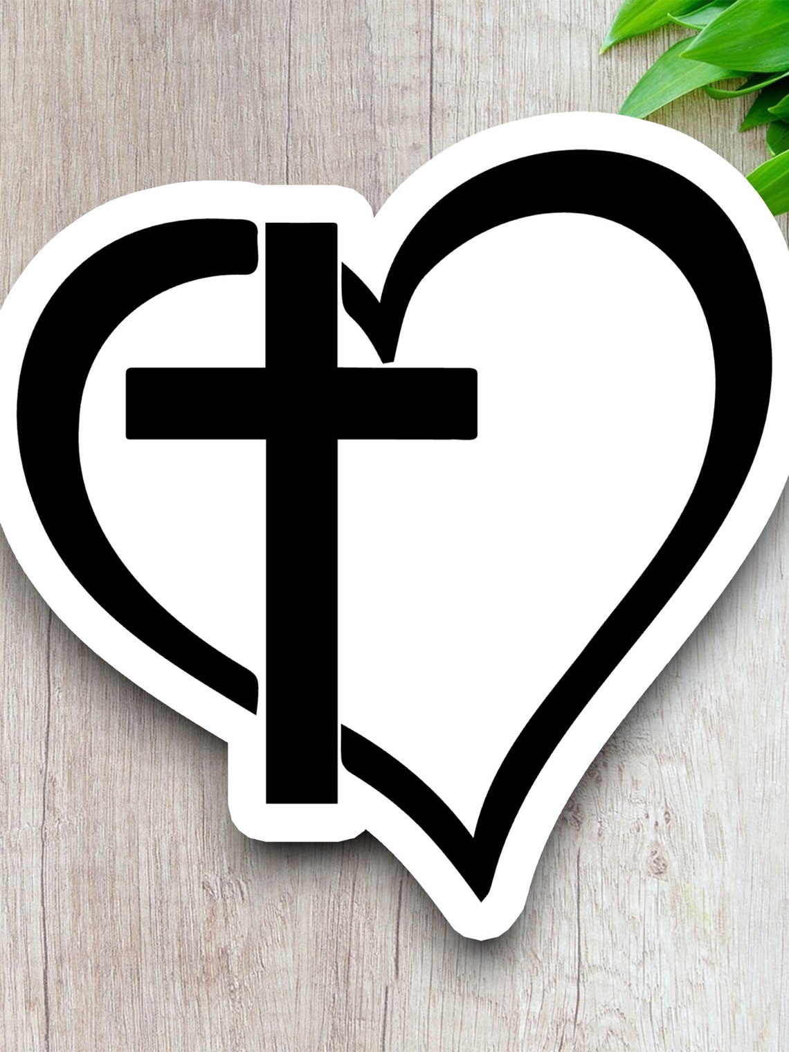 Church Cross With Heart Sticker, Cross Sticker, Church Sticker ...