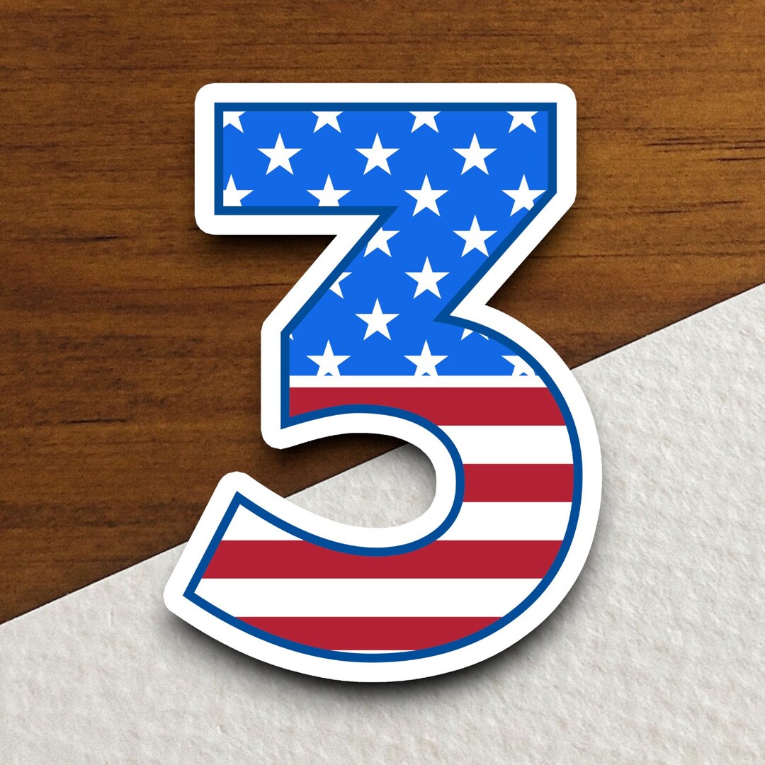 Number 3 Flag Style Sticker, United States Flag, Laptop, Water Bottle ...