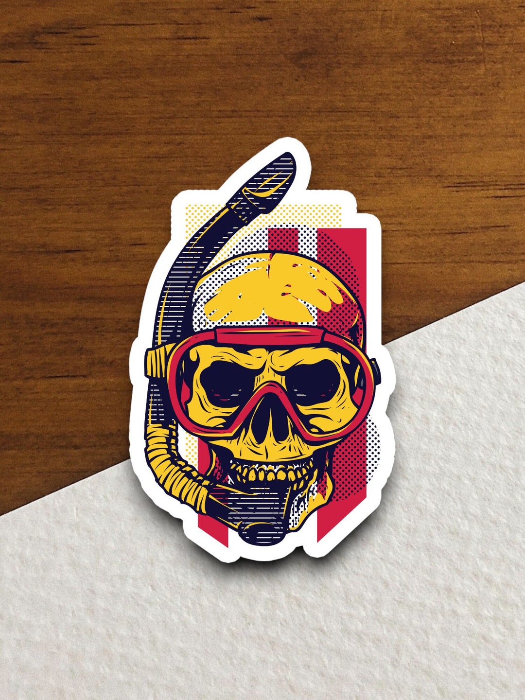 Artistic Scuba Diving Skull Sticker, Holiday Laptop Sticker, Water ...