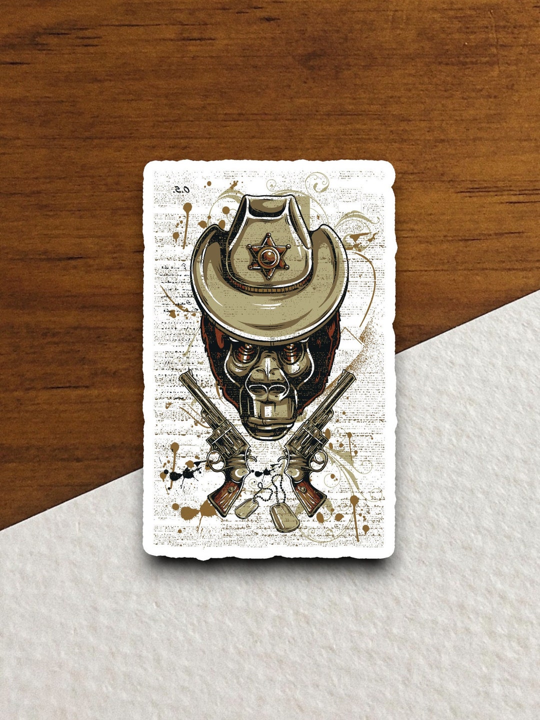 Ape Sheriff Sticker, Funny Animal Sticker for Laptop, Water Bottle ...