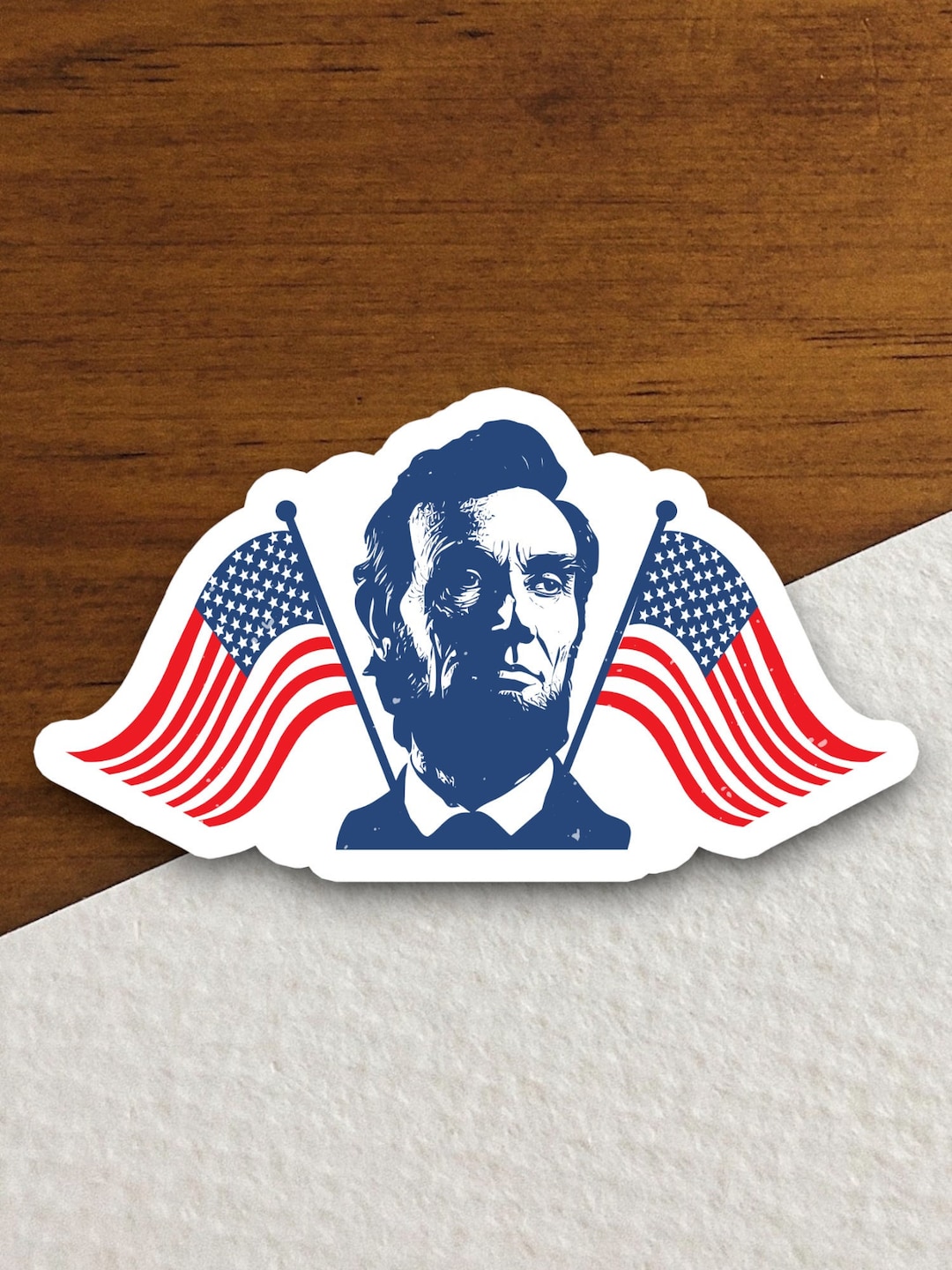Abraham Lincoln Sticker With 2 Flags Patriotic Historical Vinyl Sticker ...