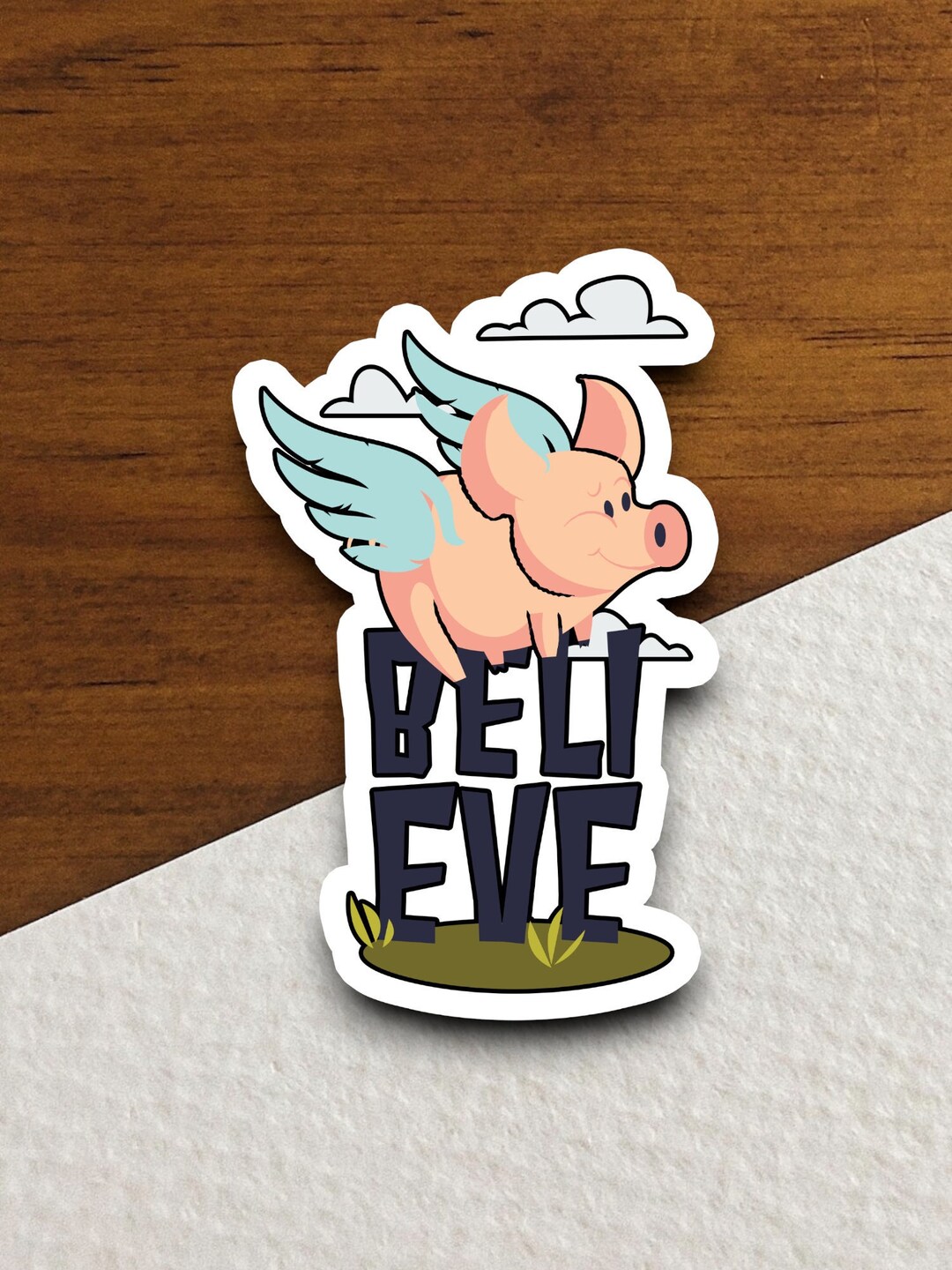 Believe Flying Pig Sticker, Funny Animal Sticker for Laptop, Water ...
