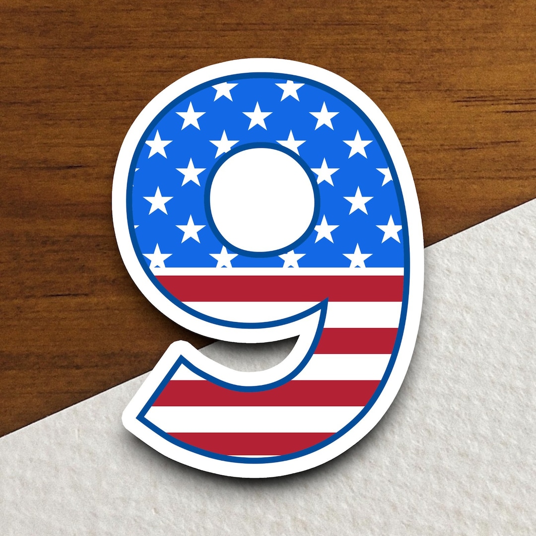 Number 9 Flag Style Sticker, United States Flag, Laptop, Water Bottle ...