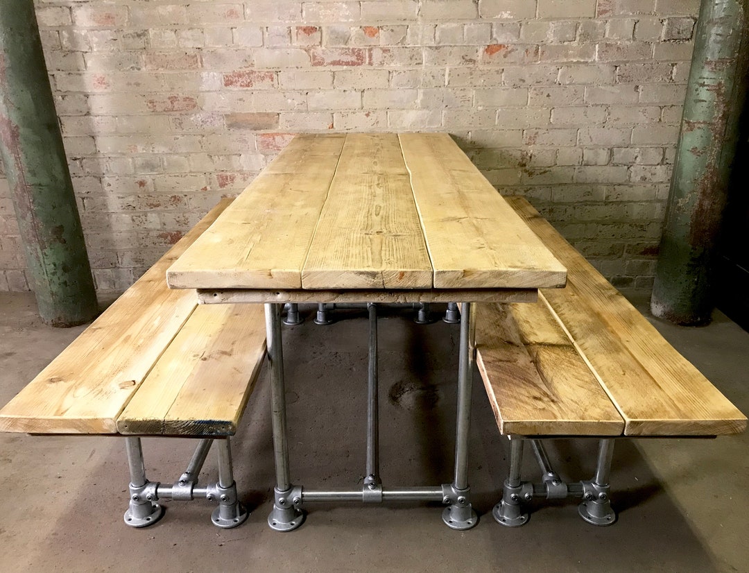 Industrial Reclaimed Scaffold Board Dining Table & 2 Benches. Multiple ...