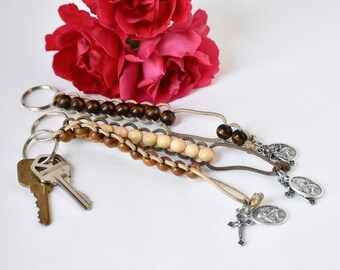 Wooden Rosary Keychain - Etsy