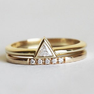 Triangle Diamond Engagement Ring Set 14k or 18k Solid Gold | Etsy