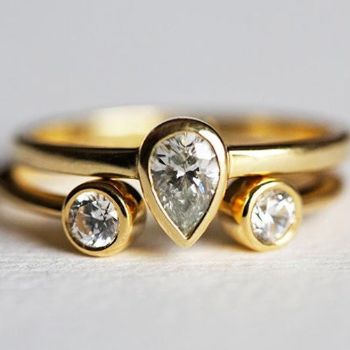 Pear Diamond Engagement Ring Set Pear Shaped Solitaire Open | Etsy