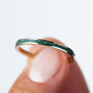 Thin Ring, Emerald Inlay Engagement Band, Green Gemstone Ring - Etsy