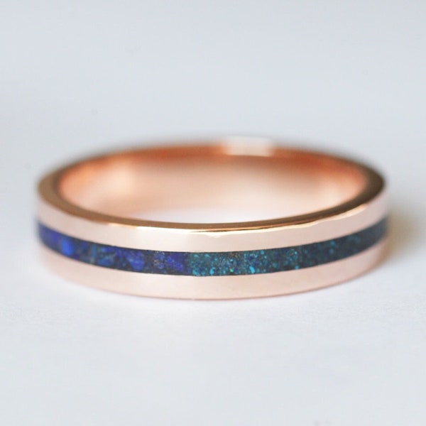 Gemstone Inlay Wedding Band - Etsy