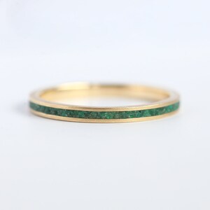 Thin Ring, Emerald Inlay Engagement Band, Green Gemstone Ring - Etsy
